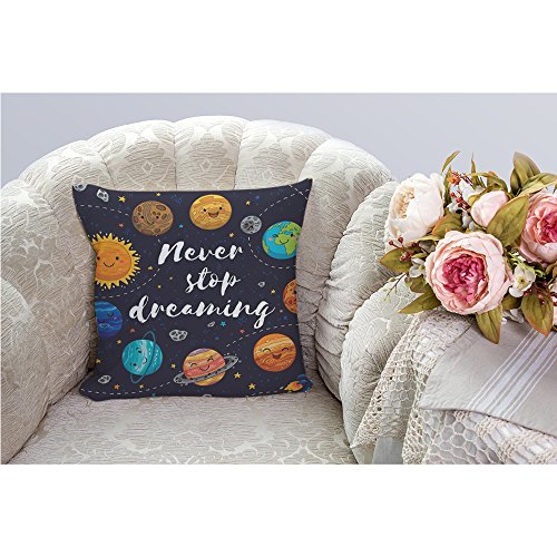 HGOD DESIGNS Outer Space Pillow Case, Cute Planets and Star Cluster Solar System Moon and Comets Sun Cosmos Cotton Linen Cushion Cover Square Standard Home Decorative Throw Pillow 18x18 inch Darkblue