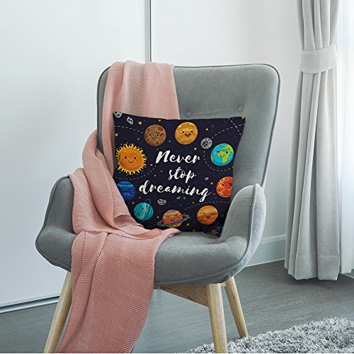 HGOD DESIGNS Outer Space Pillow Case, Cute Planets and Star Cluster Solar System Moon and Comets Sun Cosmos Cotton Linen Cushion Cover Square Standard Home Decorative Throw Pillow 18x18 inch Darkblue