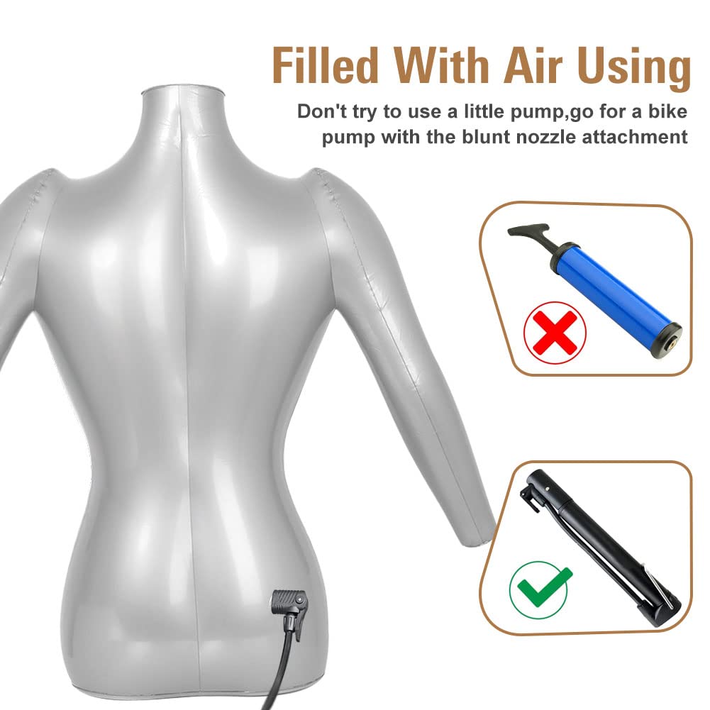 Newsmarts Inflatable Female Mannequin Half Body with Arms Torso Top Shirt Form Display Dummy Model