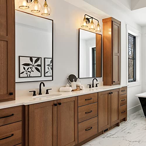 HAHZT Black and Gold Bathroom Vanity Light 3-Lights Bathroom Light Fixtures Over Mirror with Clear Glass Shade 22.4 inch Wall Sconce Lighting Bath(Exclude E26 Bulb)