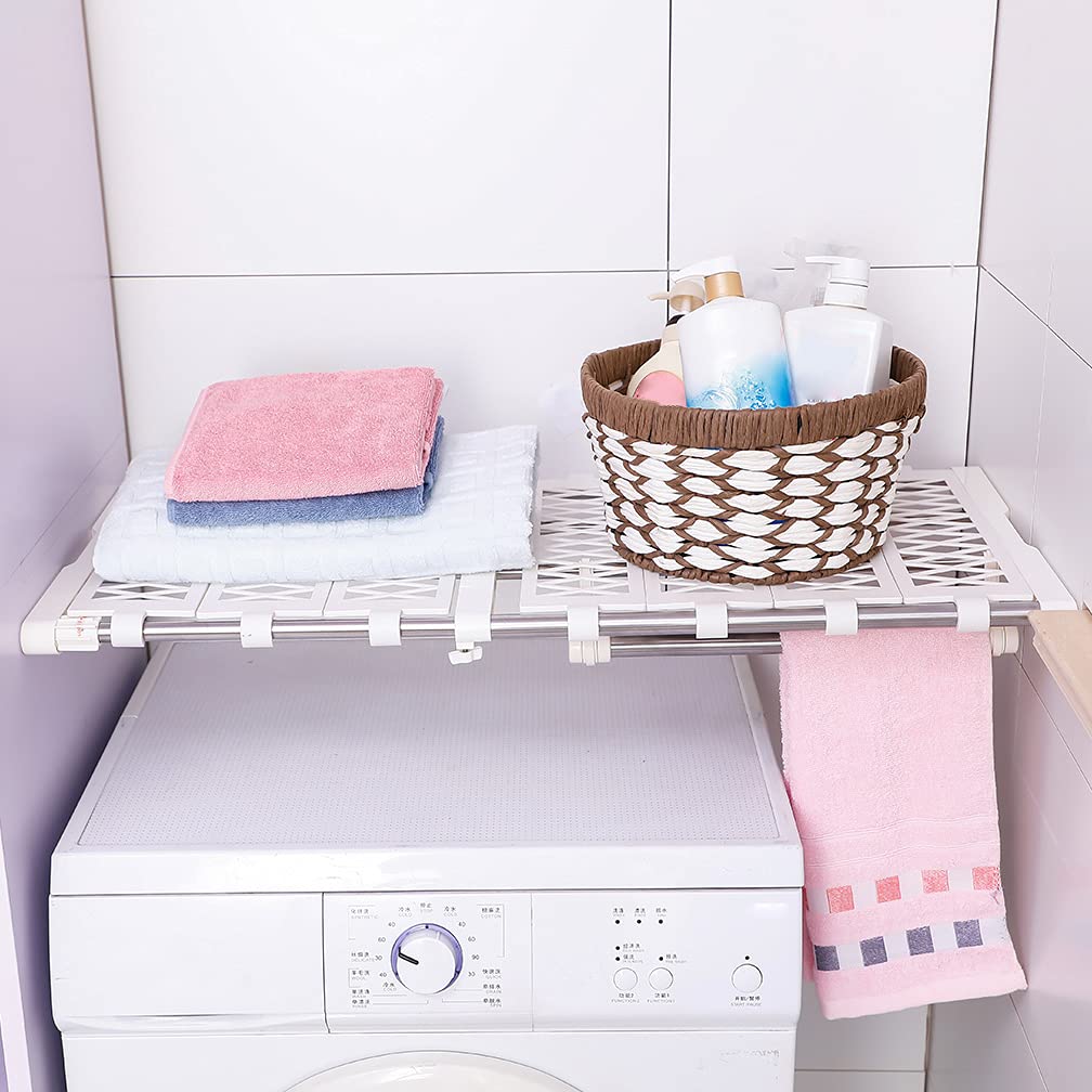 Hershii Tension Shelf Expandable Closet Organizer Adjustable Rod Heavy Duty Hanging Rail Rustproof DIY Storage Rack 4-Bar Extention with Gaskets for Garage Bathroom Kitchen Bedroom Wardrobe