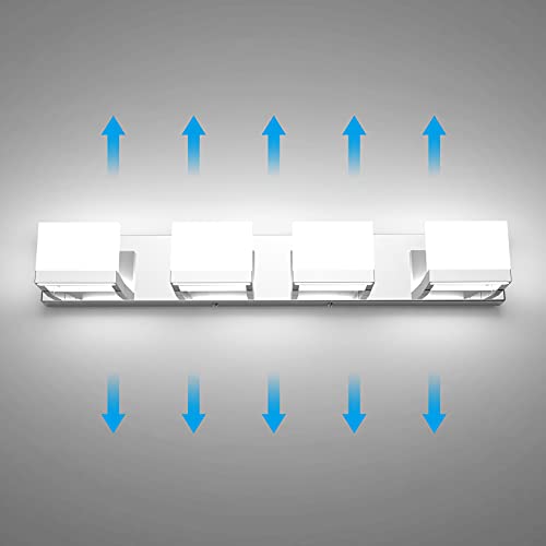 Tipace Dimmable Modern 4 Lights LED Vanity Light for Bathroom Up and Down Chrome Bathroom Wall Light Fixtures Over Mirror(White Light 6000K)