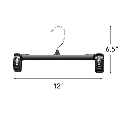 HOUSE DAY Pants Hangers 100 Pcs 12inch Black Plastic Skirt Hangers with Non-Slip Big Clips and 360 Swivel Hook, Durable Sturdy Plastic, Space-Saving Shape, Elegant for Closet Organizing
