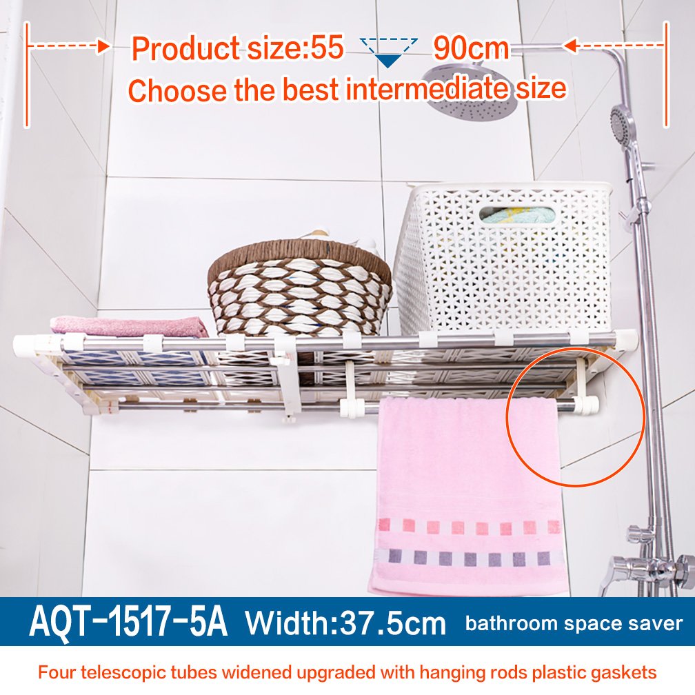 Hershii Tension Shelf Expandable Closet Organizer Adjustable Rod Heavy Duty Hanging Rail Rustproof DIY Storage Rack 4-Bar Extention with Gaskets for Garage Bathroom Kitchen Bedroom Wardrobe