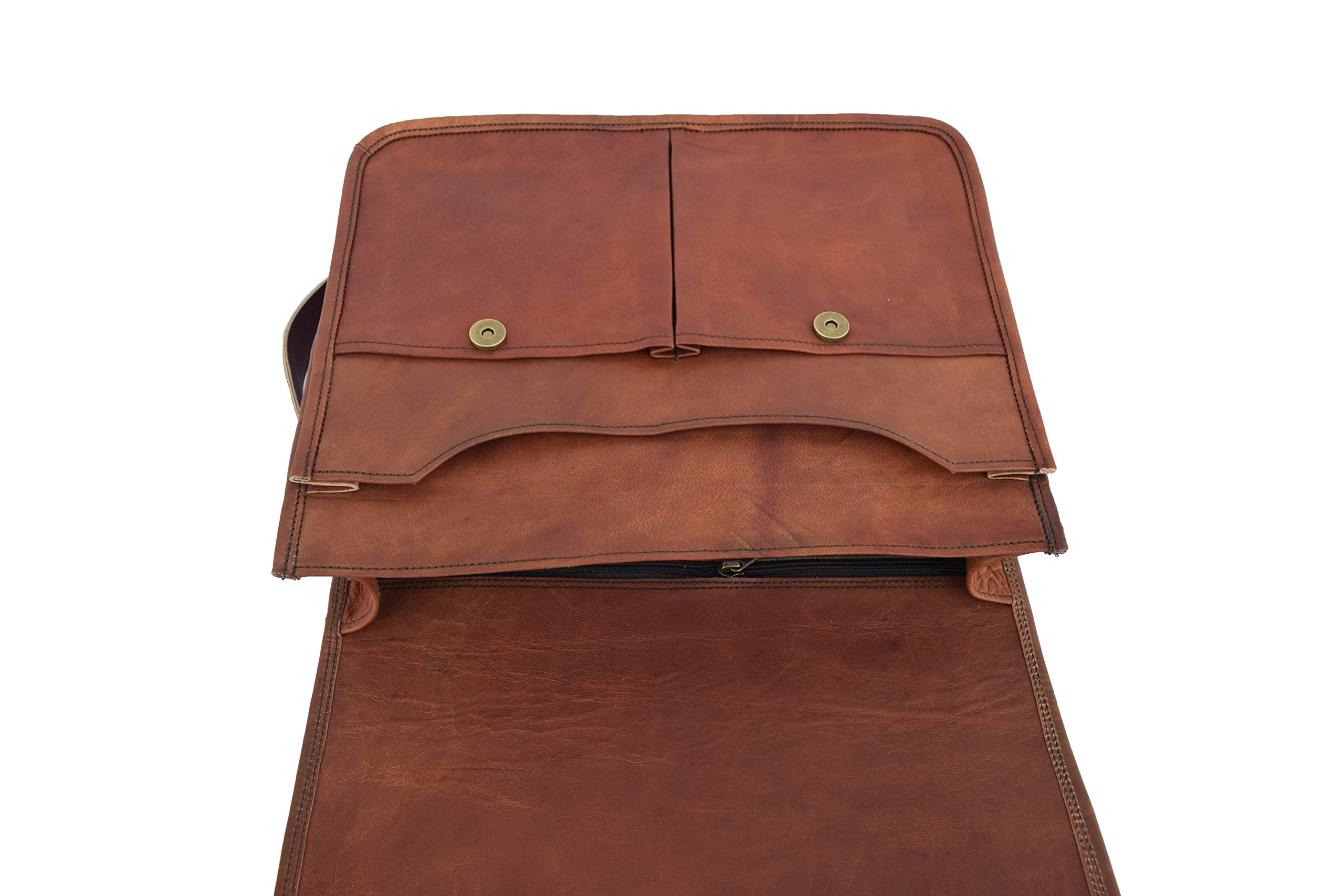 Genuine Vintage Leather Crossbody Messenger Bag, Slim Vertical Messenger Bag Fits 13 Inch Laptop, Unisex Shoulder Bag with Adjustable Straps and Brass Accessories, Brown