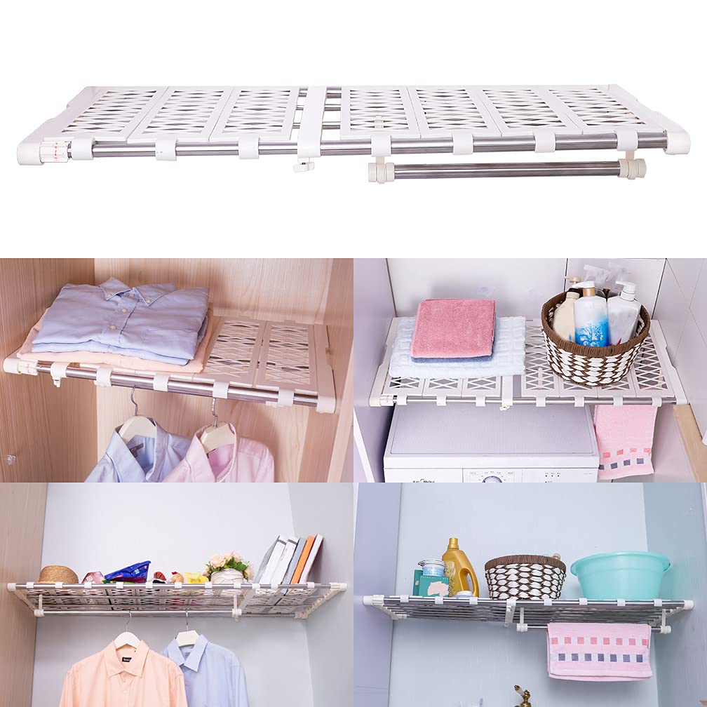 Hershii Tension Shelf Expandable Closet Organizer Adjustable Rod Heavy Duty Hanging Rail Rustproof DIY Storage Rack 4-Bar Extention with Gaskets for Garage Bathroom Kitchen Bedroom Wardrobe