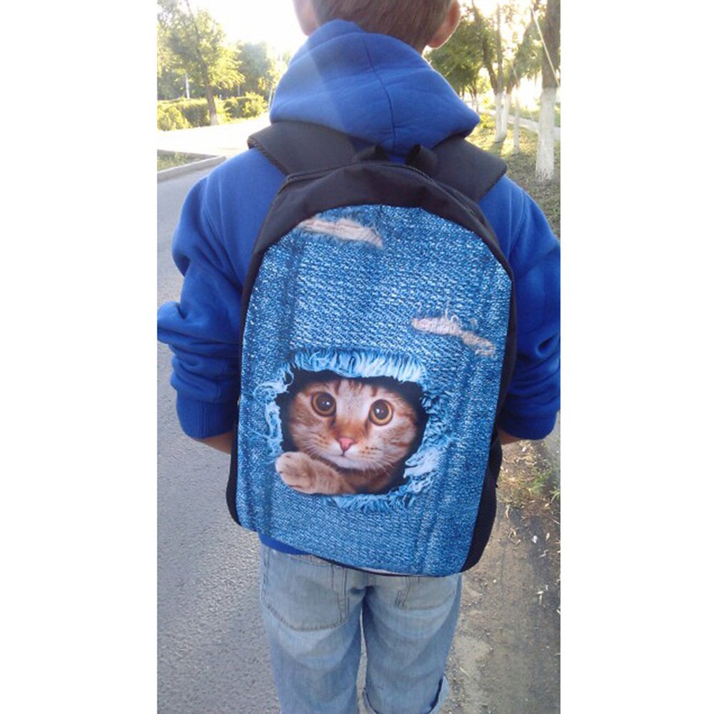 ThiKin Pet Dog School Bag Backpack, Cute Puppy Print Bookbag for Kids Boys Girls