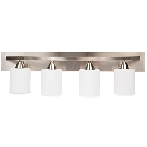 Dorence Vanity Bath Light Bar Interior Lighting Fixtures Over Mirror Modern Glass Shade, Hollywood Style Wall Sconce for Makeup Dressing Table (Brushed Nickel, 4 - Lights)
