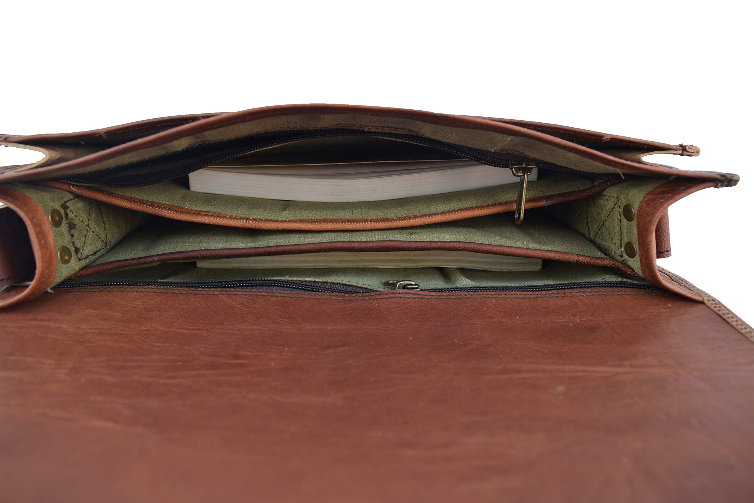 Genuine Vintage Leather Crossbody Messenger Bag, Slim Vertical Messenger Bag Fits 13 Inch Laptop, Unisex Shoulder Bag with Adjustable Straps and Brass Accessories, Brown