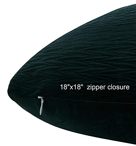 PHF Velvet Wrinkled Throw Pillow Covers, 18"x18", 2 Pack Texture Luxury Home Decorative Cushion Covers for Bed Couch Sofa, Super Soft and Cozy Square Pillowcase Shell, No Filling, Black Green