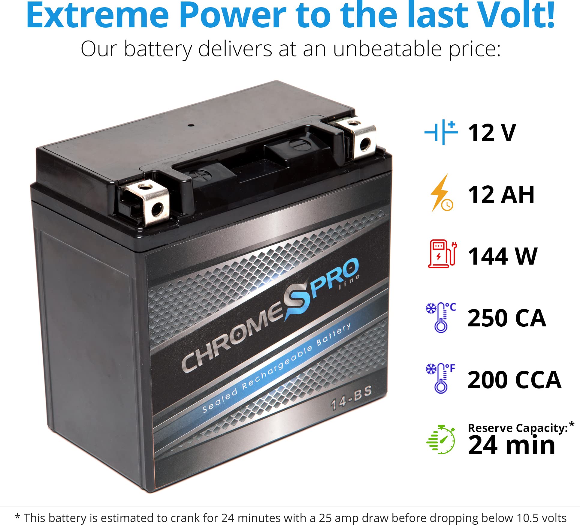 Chrome S Pro YTX14-BS Maintenance-Free 12V 14Ah Battery Replacement for ATV, Motorcycle, Jet Skis, Scooter, UTV, and More - Nut and Bolt (T3) Terminal