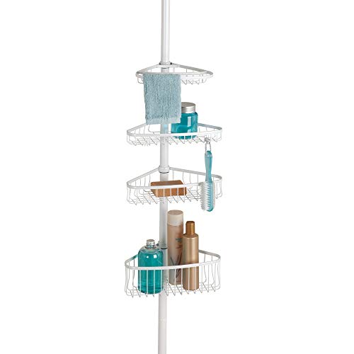 iDesign York Steel Tension 4-Shelf Extendable Corner Storage Caddy - 8" x 11" x 108", Pearl White