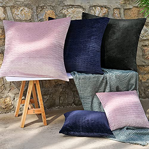 PHF Velvet Wrinkled Throw Pillow Covers, 18"x18", 2 Pack Texture Luxury Home Decorative Cushion Covers for Bed Couch Sofa, Super Soft and Cozy Square Pillowcase Shell, No Filling, Black Green