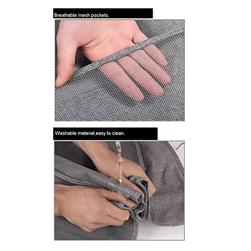 TuuTyss Dual-Sided Hanging Mesh Pockets Closet Organizer for Underwear,Bra,Socks,Accessories with Hanger,10 Large Pockets-Grey