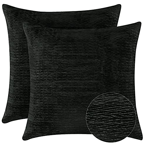 PHF Velvet Wrinkled Throw Pillow Covers, 18"x18", 2 Pack Texture Luxury Home Decorative Cushion Covers for Bed Couch Sofa, Super Soft and Cozy Square Pillowcase Shell, No Filling, Black Green