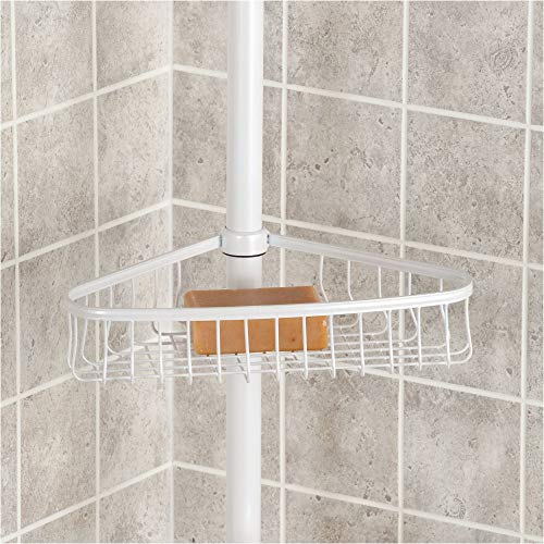 iDesign York Steel Tension 4-Shelf Extendable Corner Storage Caddy - 8" x 11" x 108", Pearl White