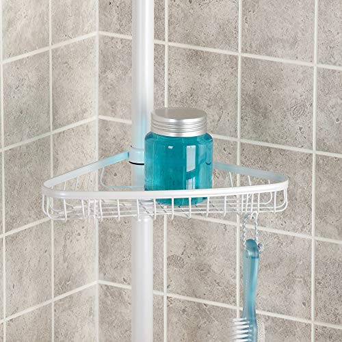 iDesign York Steel Tension 4-Shelf Extendable Corner Storage Caddy - 8" x 11" x 108", Pearl White