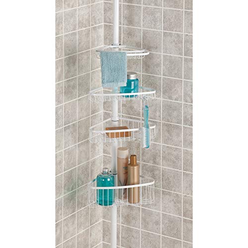 iDesign York Steel Tension 4-Shelf Extendable Corner Storage Caddy - 8" x 11" x 108", Pearl White