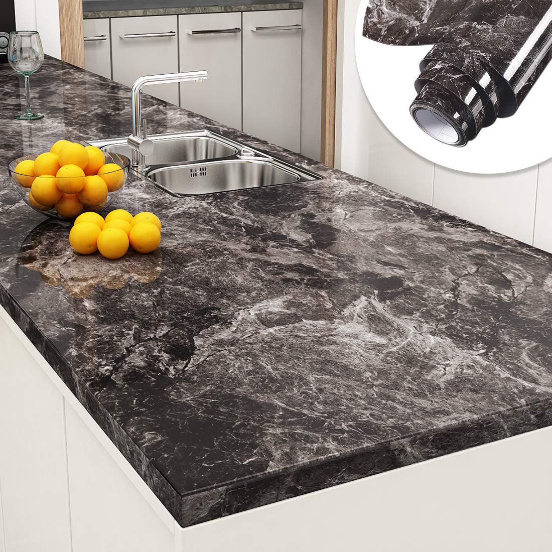 YENHOME Peel and Stick Countertops 24 X 200 Inch Sandstone Black Brown Granite Marble Contact Paper Decorative Marble Wallpaper Peel and Stick Kitchen Counter Contact Paper Marble Vinyl Wrap