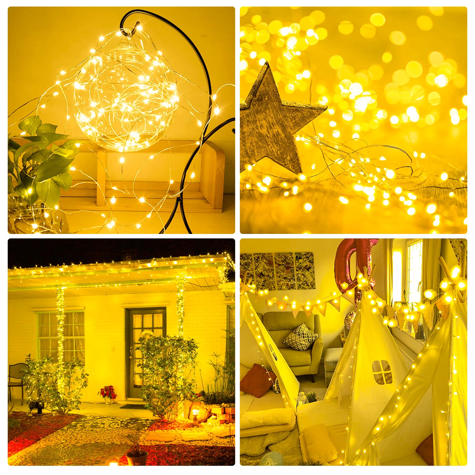 Ehome Fairy Lights USB Powered Fairy Lights Plug in 66ft 200 Led String Lights Decorative Lights for Bedroom Indoor Christmas Wedding Party Patio Window (Warm White)