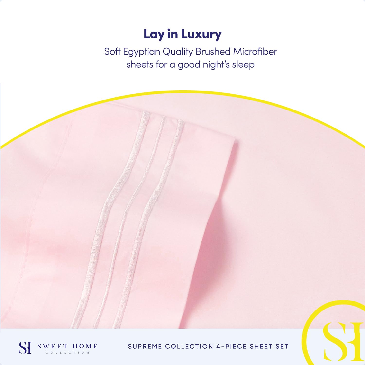 1800 Thread Count Sheet Set – Soft Egyptian Quality Brushed Microfiber Sheets – Luxury Bedding Set with Flat Sheet, Fitted Sheet, Pillow Cases, Full, Pale Pink, Sheet Set