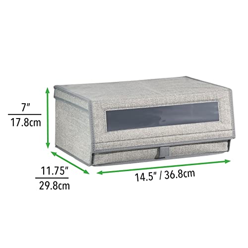 mDesign Large Fabric Closet Shoe Storage Box w/Clear Window - Shoe, Sandal, Sweater, Linen, Clothes Organizer - Boot Storage Solutions - Shoe Bin - Lido Collection, 4 Pack, Gray