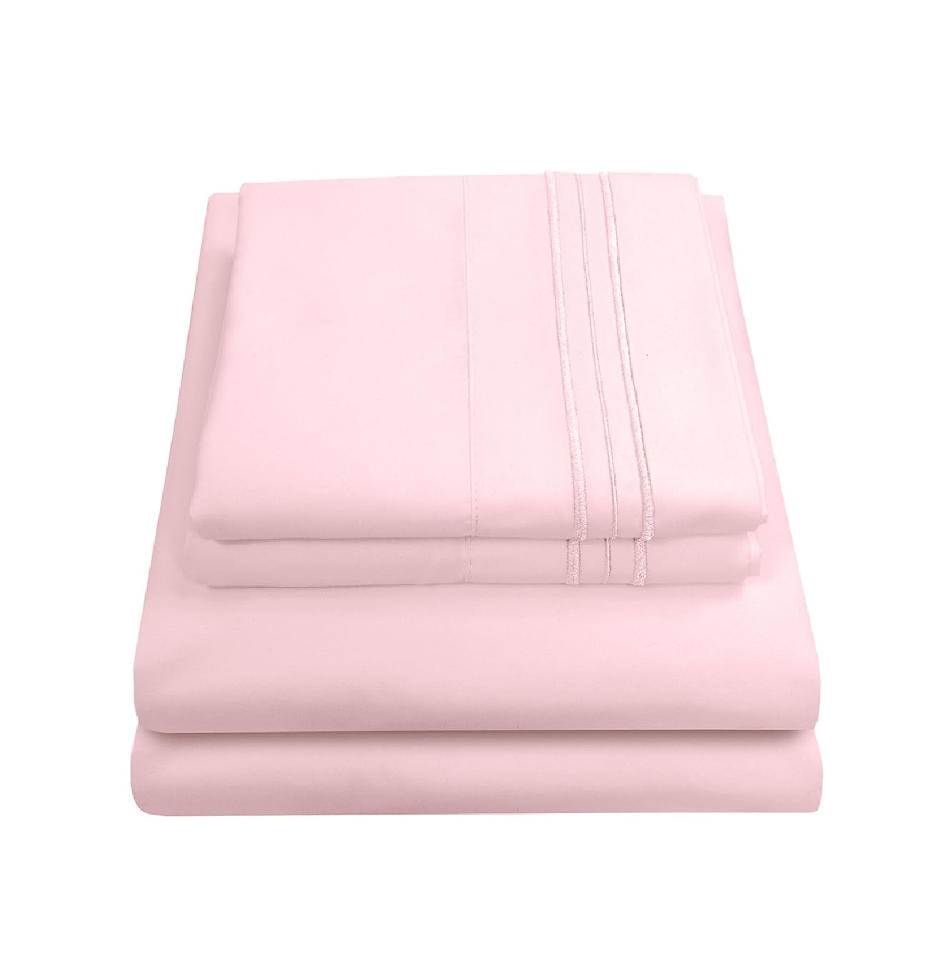1800 Thread Count Sheet Set – Soft Egyptian Quality Brushed Microfiber Sheets – Luxury Bedding Set with Flat Sheet, Fitted Sheet, Pillow Cases, Full, Pale Pink, Sheet Set