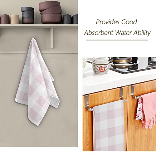 xigua Light Pink Plaid Hand Towels for Bathroom Set of 2, Soft Absorbent Cotton Face Washcloths for Kitchen Hotel Gym Swim Camp Beach Spa, 14 x 28 in