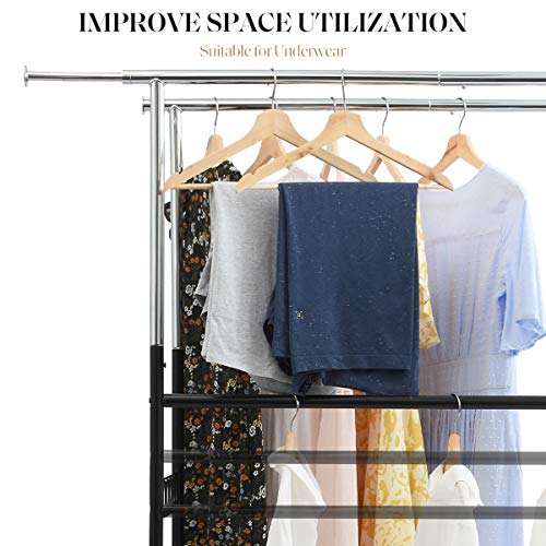 LIFEFAIR Clothes Rack Heavy Duty Clothing Rack Commercial Grade Garment Rack for Hanging Clothes, with 450 LBS Capacity Double Clothing Rack on Wheels, 71" x 20" x 69"