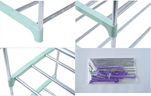 Diligencer Sturdy Plastic Stainless Steel Stackable Assembly Shoe Rack for Home Wall Entryway Over Door Closets Organizer Shoes Rack Ms Men Kids (Pink/Green/Blue)