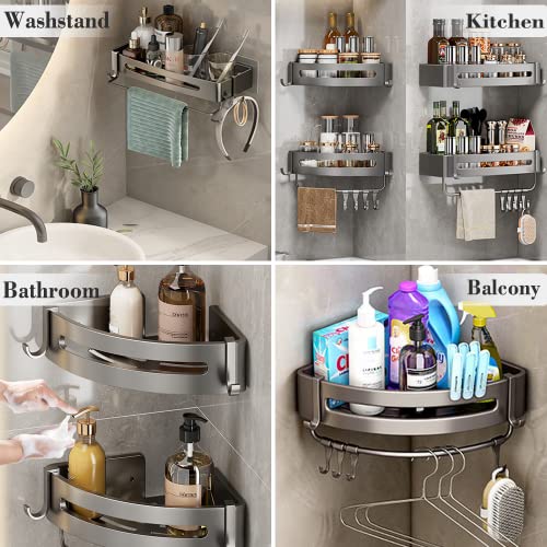 IMPHOM Shower Caddy Corner 2-Pack Shower Organizer Bathroom Shower Shelves with 8 Hooks Shower Caddy Shelf Organizer Rack,Large Capacity,Aluminum Shower Shelf for Inside Shower