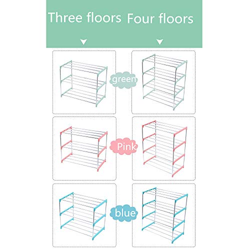 Diligencer Sturdy Plastic Stainless Steel Stackable Assembly Shoe Rack for Home Wall Entryway Over Door Closets Organizer Shoes Rack Ms Men Kids (Pink/Green/Blue)