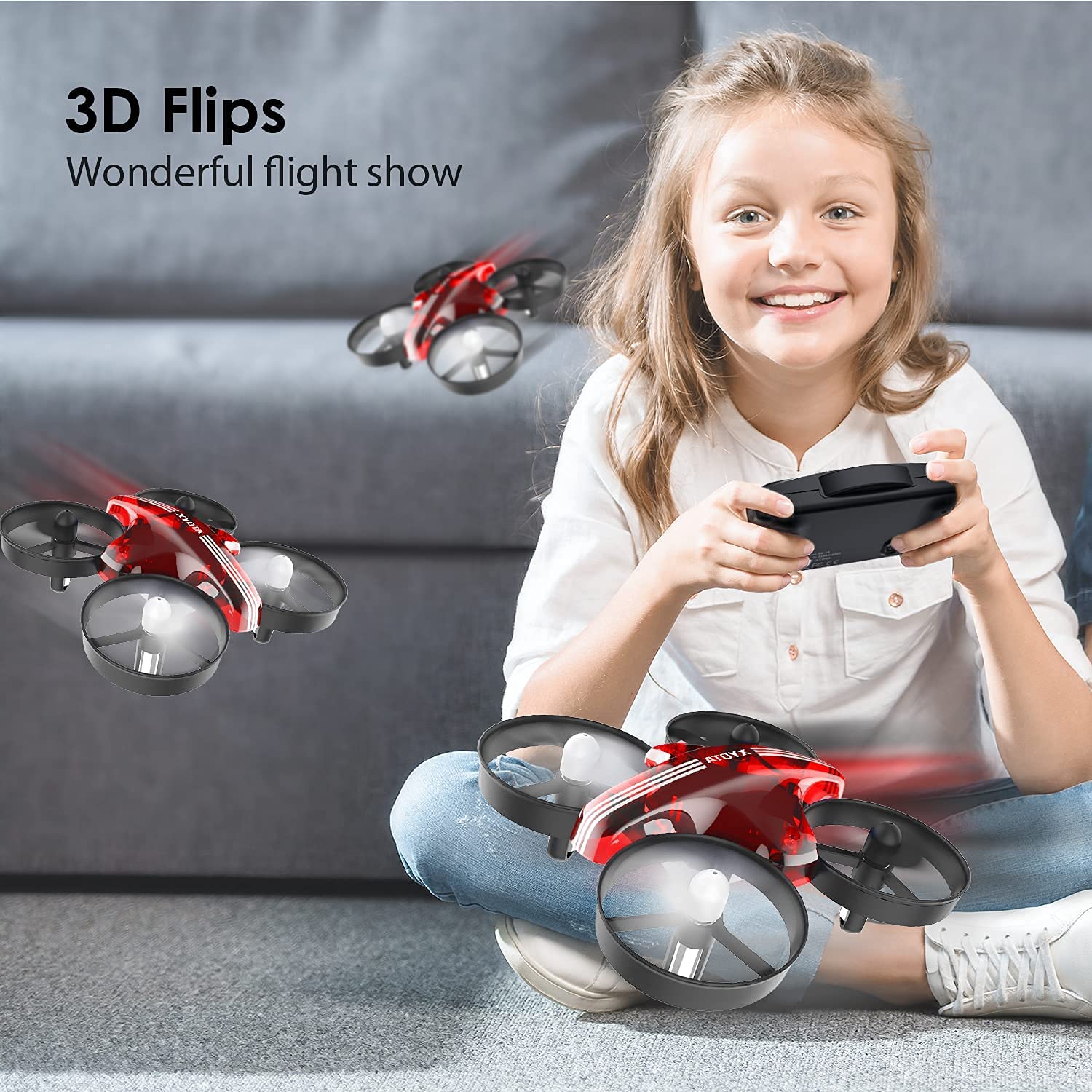 ATOYX Mini Drone for Kids & Beginners, Indoor Portable Hand Operated/RC Nano Helicopter Quadcopter with Auto Hovering, Headless Mode & Remote Control, Children's Day Gift for Boys and Girls -Red
