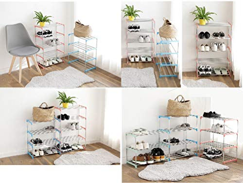 Diligencer Sturdy Plastic Stainless Steel Stackable Assembly Shoe Rack for Home Wall Entryway Over Door Closets Organizer Shoes Rack Ms Men Kids (Pink/Green/Blue)