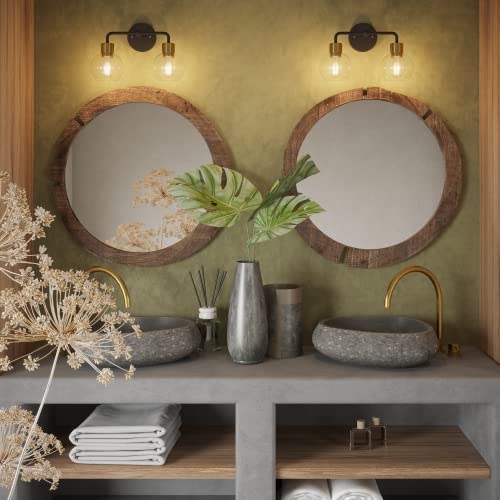 Inlight 16" Wide Black and Brushed Gold 2-Light Vanity Bath Light with Clear Seedy Glass Globe Shades, Bulb Not Included, IN-0443-2-GD