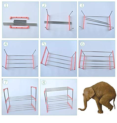 Diligencer Sturdy Plastic Stainless Steel Stackable Assembly Shoe Rack for Home Wall Entryway Over Door Closets Organizer Shoes Rack Ms Men Kids (Pink/Green/Blue)