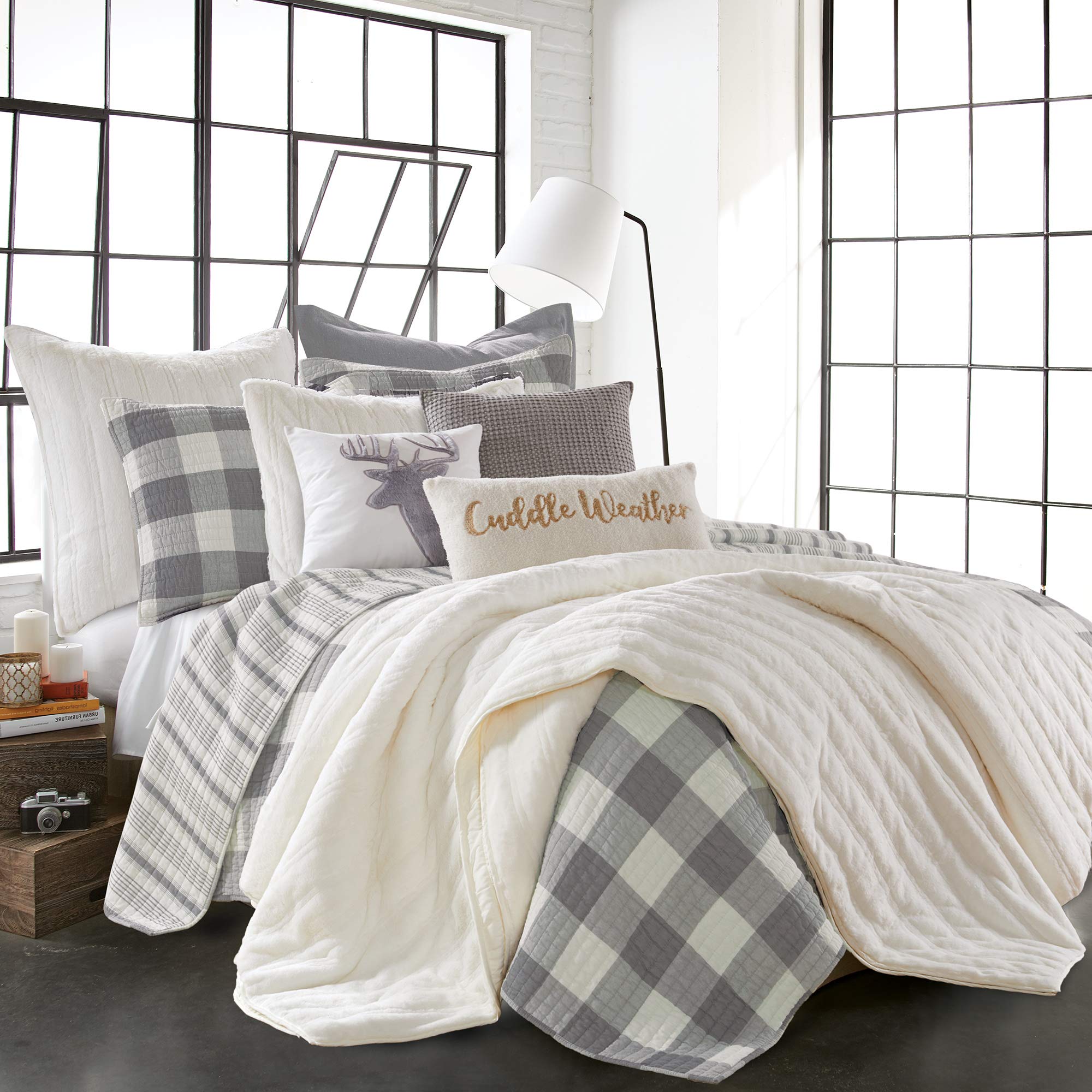 Levtex Home - Camden Quilt Set -Full/Queen Quilt + Two Standard Pillow Shams - Buffalo Check in Grey and Cream - Quilt Size (88 x 92 in.) and Pillow Sham Size (26 x 20 in.)- Reversible Pattern -Cotton