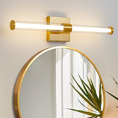 Gold Bathroom Vanity Light Fixtures, LED Brass Wall Sconce Over Mirror with Clear Glass Shade 30.31 Inch 18W 4000K 360° - Vanity Lights for Bathroom Bar Living Room
