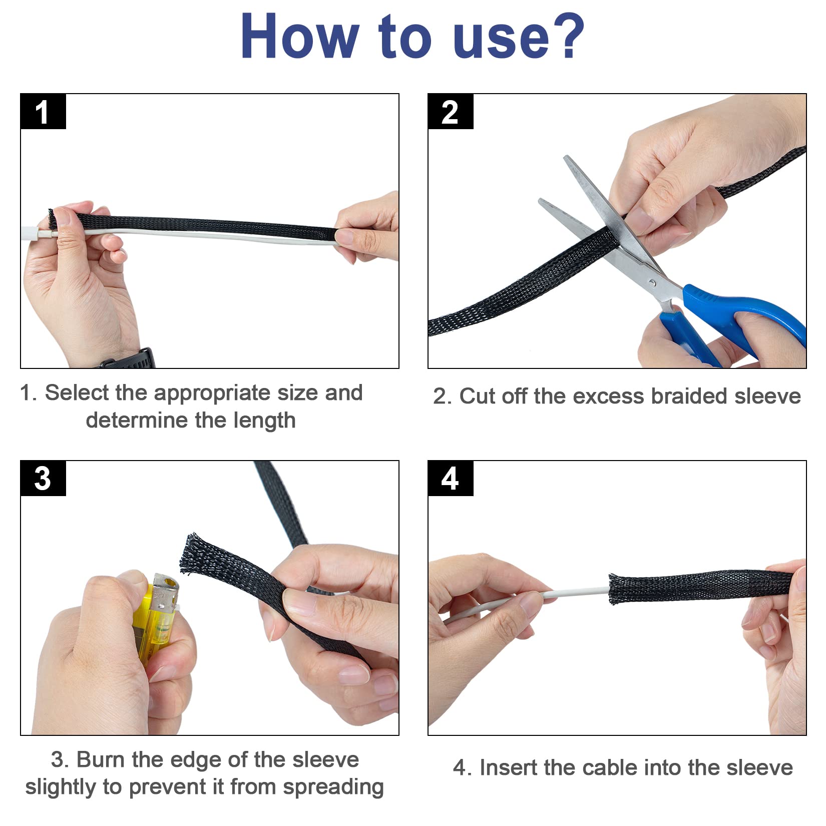 Besteek 50ft - 1/2 Inch & 1/4 Inch Expandable Braided Cable Sleeve, Braided Wire Sleeving, Cable Wrap Mesh Wire Loom
