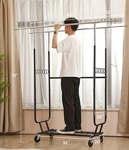 LIFEFAIR Clothes Rack Heavy Duty Clothing Rack Commercial Grade Garment Rack for Hanging Clothes, with 450 LBS Capacity Double Clothing Rack on Wheels, 71" x 20" x 69"