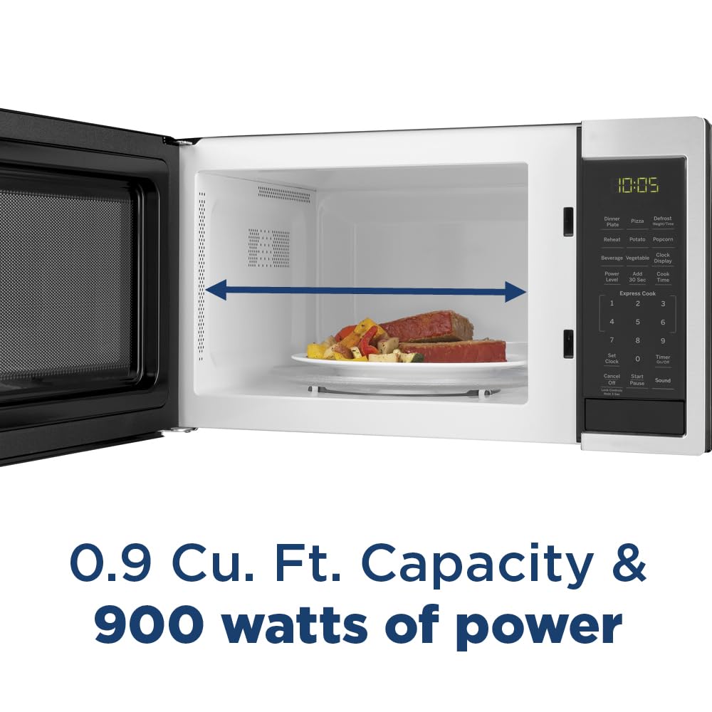 GE JES1095SMSS Microwave Kitchen Essentials for The Countertop or Dorm Room, OLD 0.9 Cu. Ft, Stainless Steel