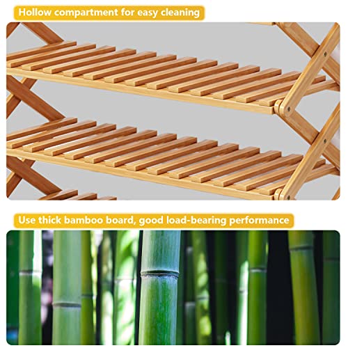 SAISN 5 Tier Wooden Shoe Rack Bamboo Shoes Storage Shelf Stackable Shoe Organizer Racks Multifunctional Free Standing Shoe Shelf Free Installation Foldable Shoe Stand for Entryway Hallway (Natural)