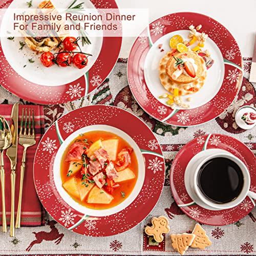 VEWEET Christmas Dinner Set for 6, 30 Piece Ceramic Christmas Dishes, Christmas Deer Plate Sets with Dinner Plate, Dessert Plate, Soup Plate, Cup, Saucer, Service for 6, Christmas Deer Series