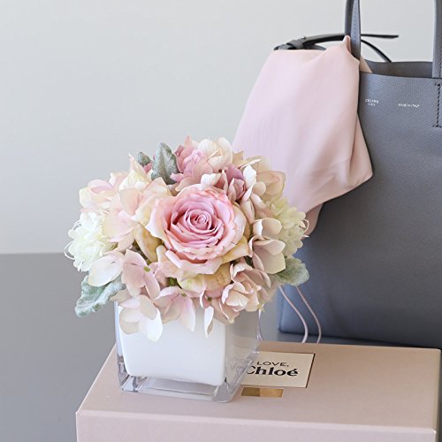 G Home Collection Plush Pink Rose Hydrangea Floral Arrangement in Glass Vase