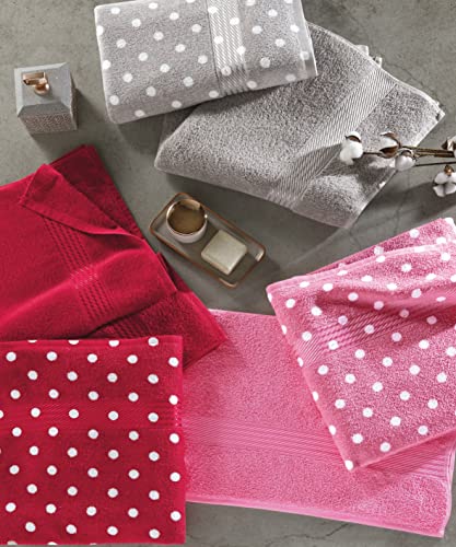 Cackleberry Home Polka Dot Bathroom Cotton Terry Hand Towels 20 x 30 Inches, Set of 2 (Crimson Red)