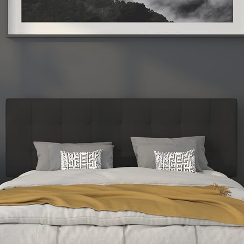 Flash Furniture Bedford Tufted Upholstered Headboard for Queen Size Bed, Contemporary Fabric Tufted Headboard with Adjustable Height, Black