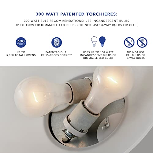 Adesso 7506-01 Glenn 300W Torchiere, 71 in, 2 x 150 W Incandescent/equiv. LED, Black, 1 Floor Lamp