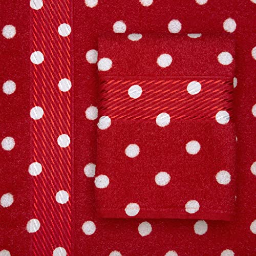Cackleberry Home Polka Dot Bathroom Cotton Terry Hand Towels 20 x 30 Inches, Set of 2 (Crimson Red)