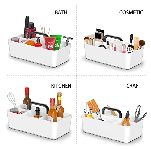 Kadolina Plastic Portable Shower Caddy Divided Basket Bin Bath Storage Organizer Tote with Handle for College Dorm Bathroom Vanity, Holds Shampoo, Conditioner, Soap, Cosmetics (White)