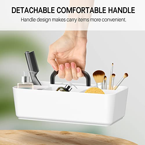 Kadolina Plastic Portable Shower Caddy Divided Basket Bin Bath Storage Organizer Tote with Handle for College Dorm Bathroom Vanity, Holds Shampoo, Conditioner, Soap, Cosmetics (White)